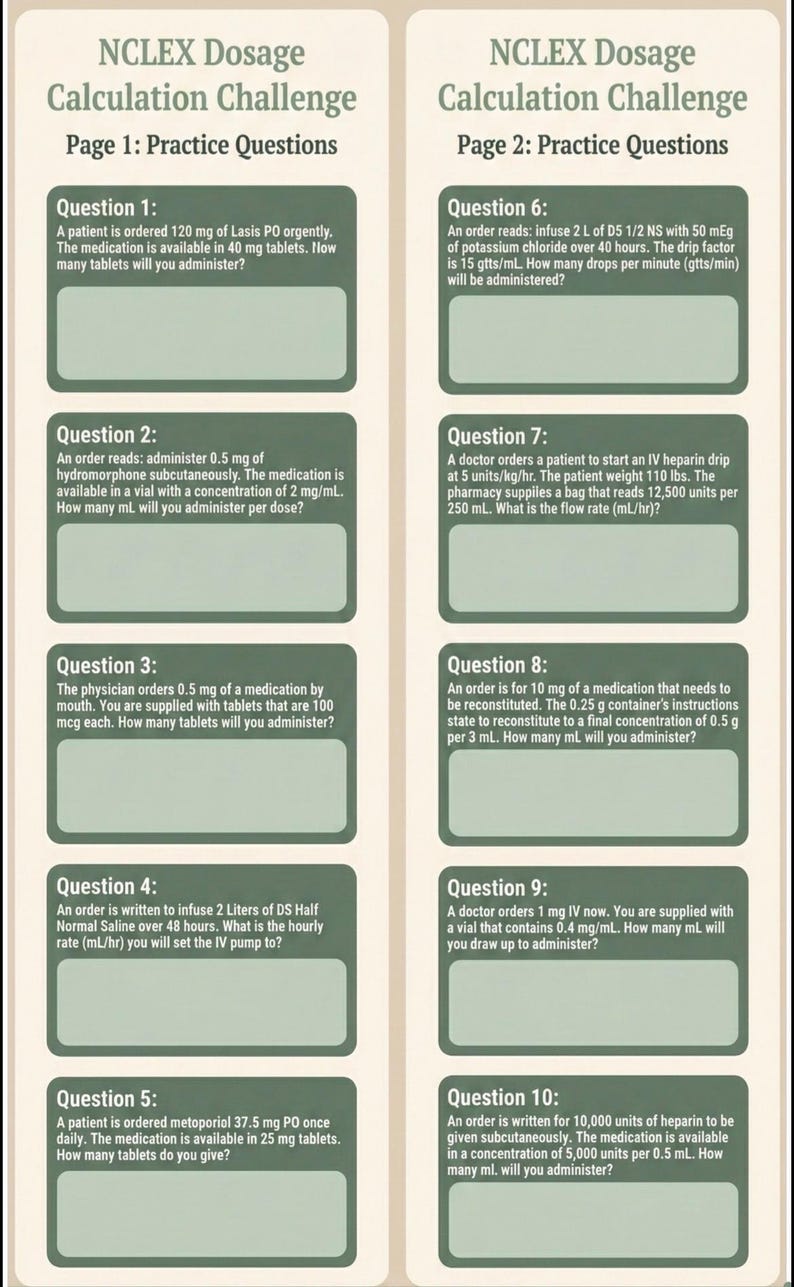 Dosage Calculations Cheat Sheet for Nurses | NCLEX Medication Math ...