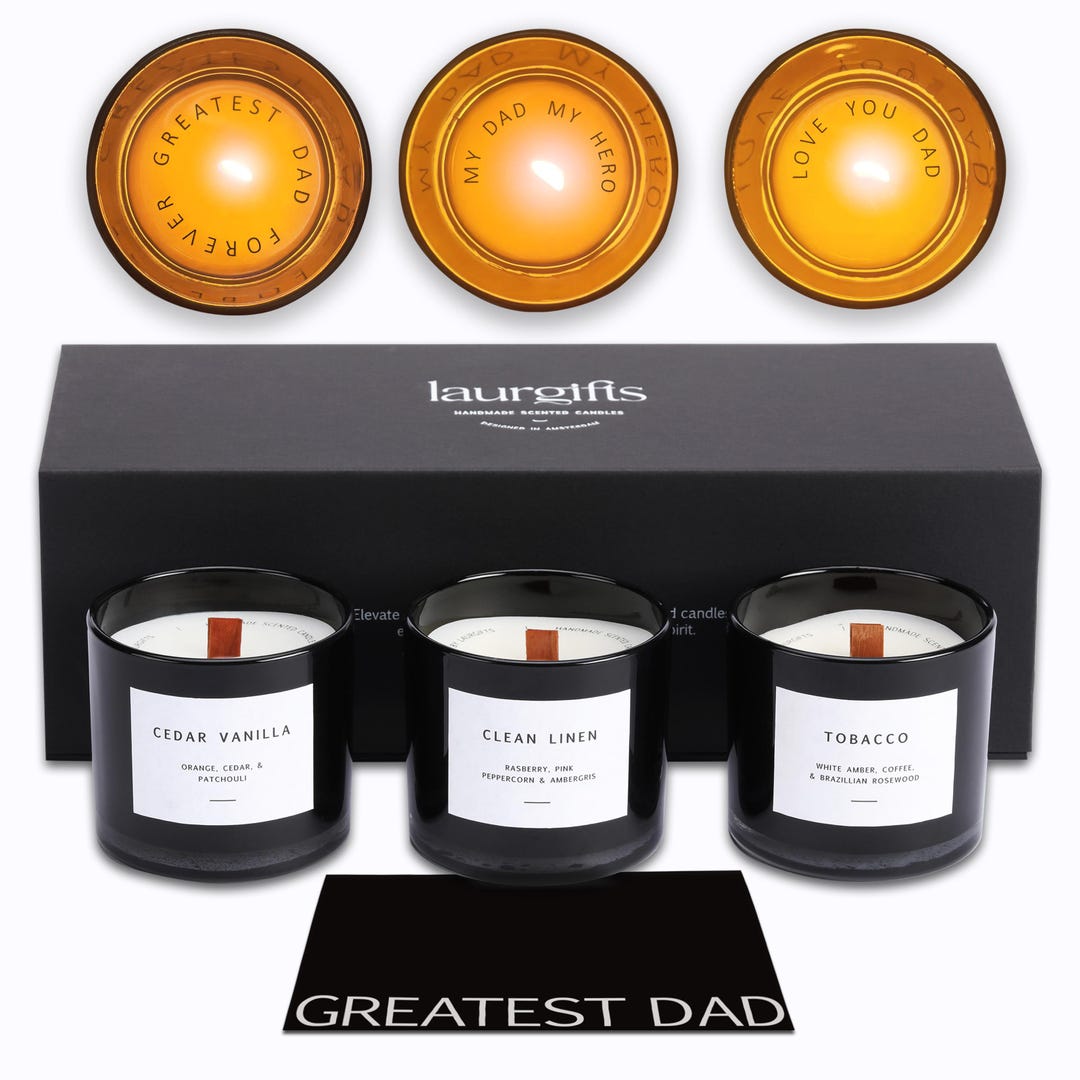 Candle Set for Dad – Hidden Message – Masculine Scents: Tobacco, Cedar ...