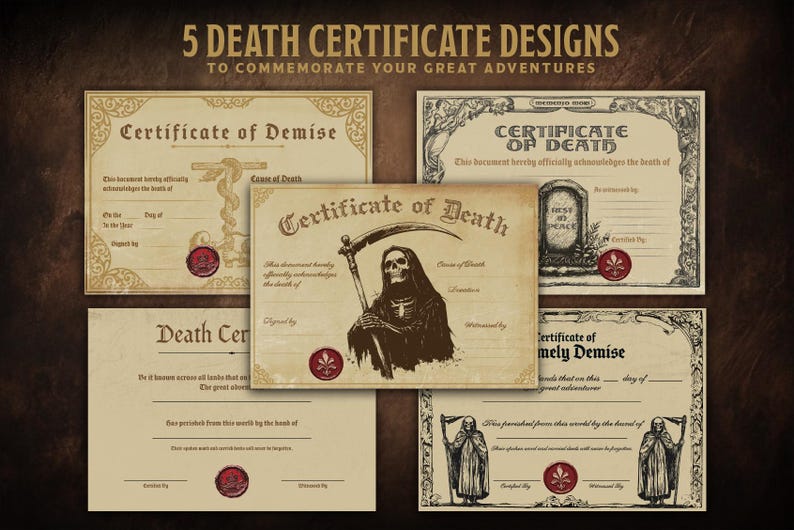 Fantasy Dnd/ttrpg Death Certificate – Clear Layout With Ornamental ...