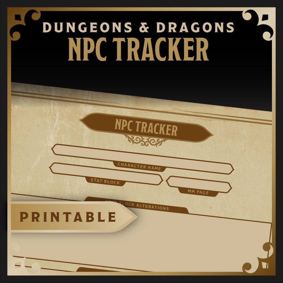 Fantasy D&D 5e NPC Tracker Sheet: Ornamental Design (printable PDF) - Etsy
