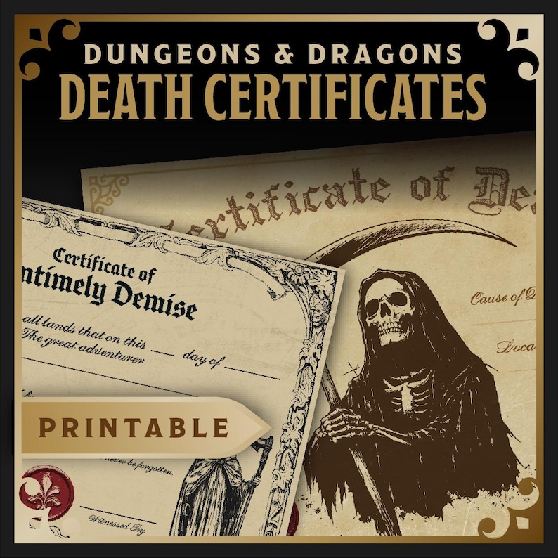 Fantasy Dnd/ttrpg Death Certificate – Clear Layout With Ornamental ...