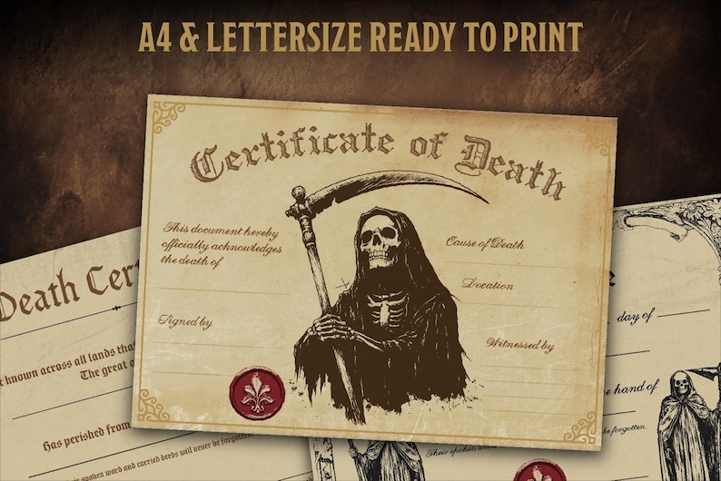 Fantasy Dnd/ttrpg Death Certificate – Clear Layout With Ornamental ...