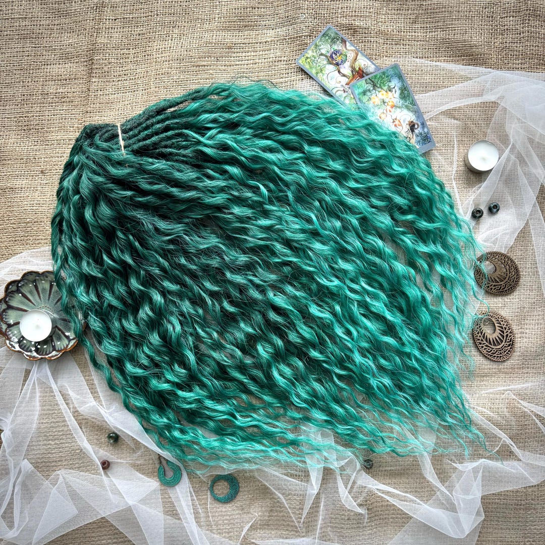Curly Dreads, Full Set Soft Dark Green Ombre Wavy Synthetic Dreadlock ...
