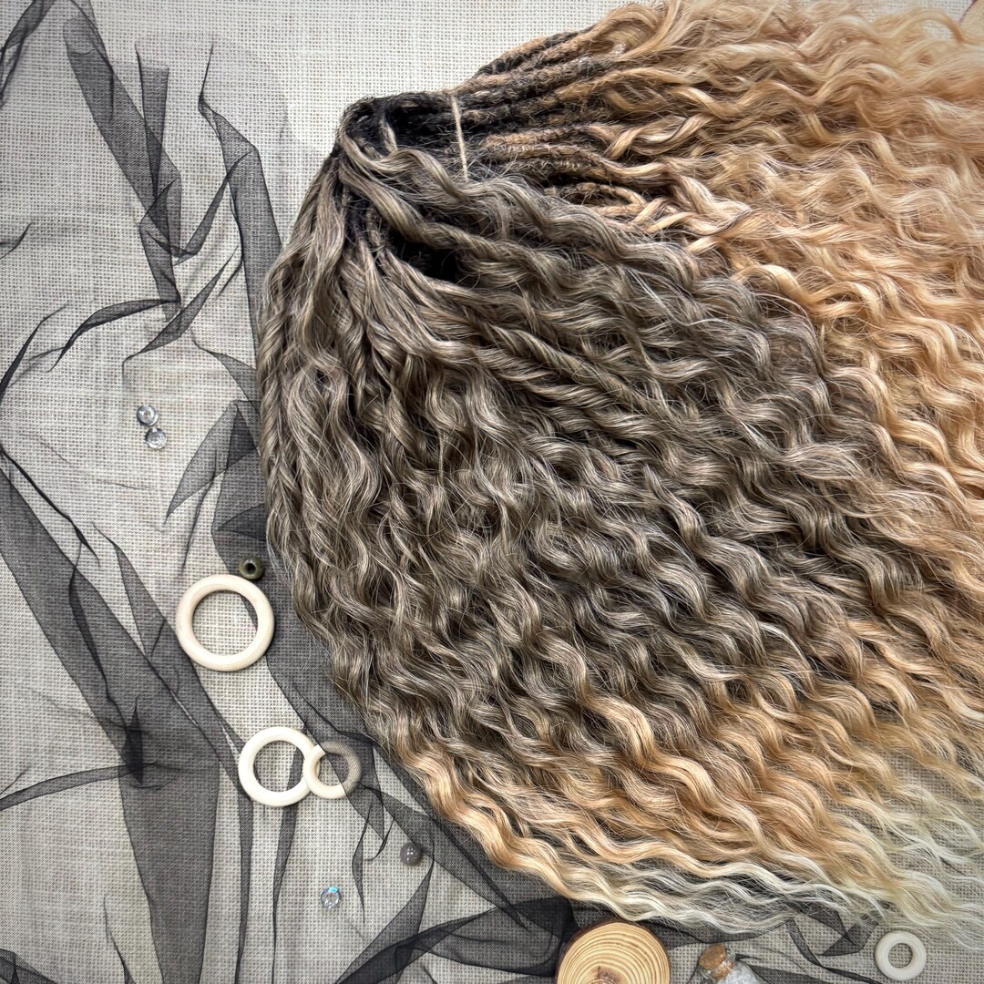 Dreads Gift, Full Set Brown to Blonde Ombre Wavy Dreadlock Extensions ...