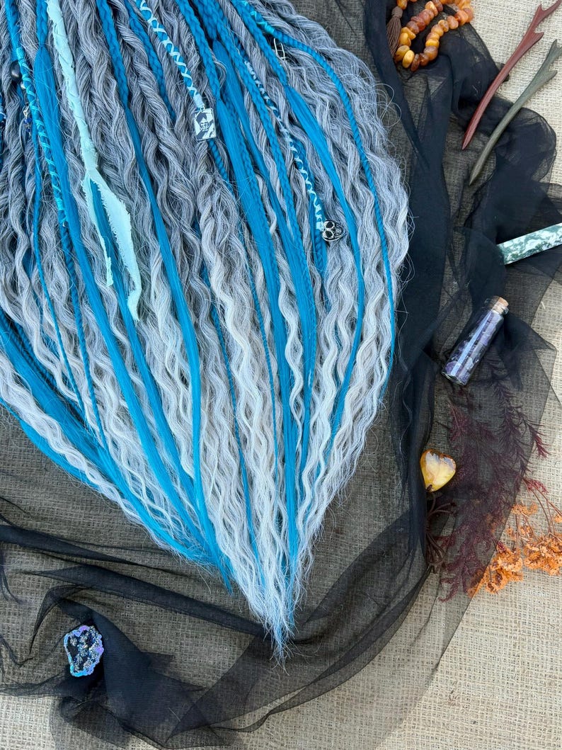 Colorful Dreadlocks, DE Gray to White Ombre Dread Extensions and Blue ...