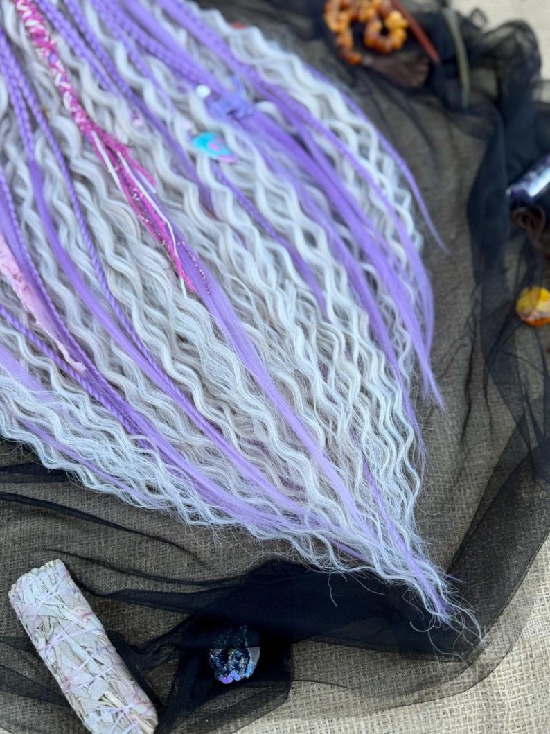 Colorful Dreadlocks, Platinum Blonde Wavy Dread Extensions and Purple ...