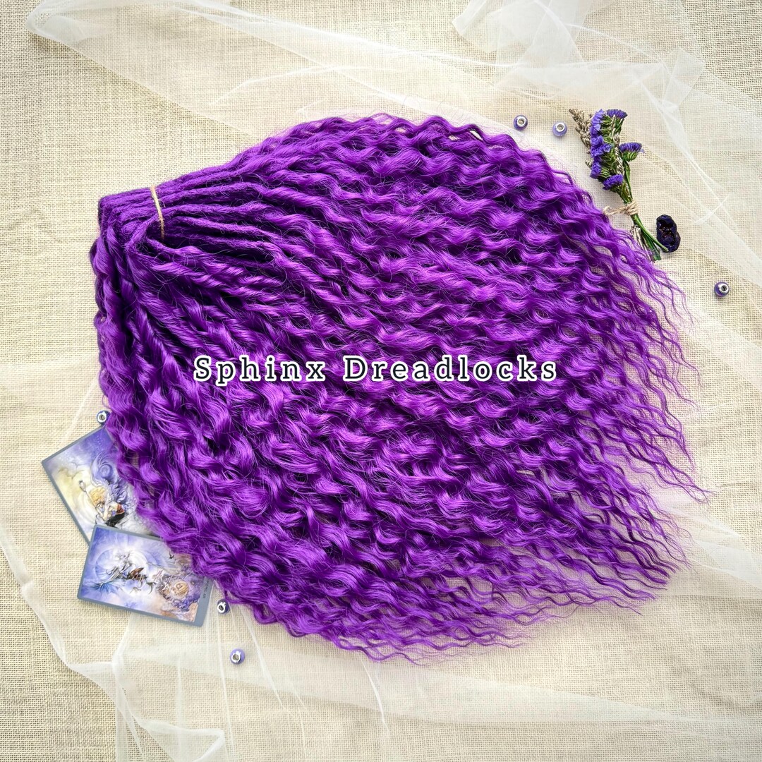 60 Double Ended Light Purple Curly Dreads, Violet Wavy Synthetic Locks ...