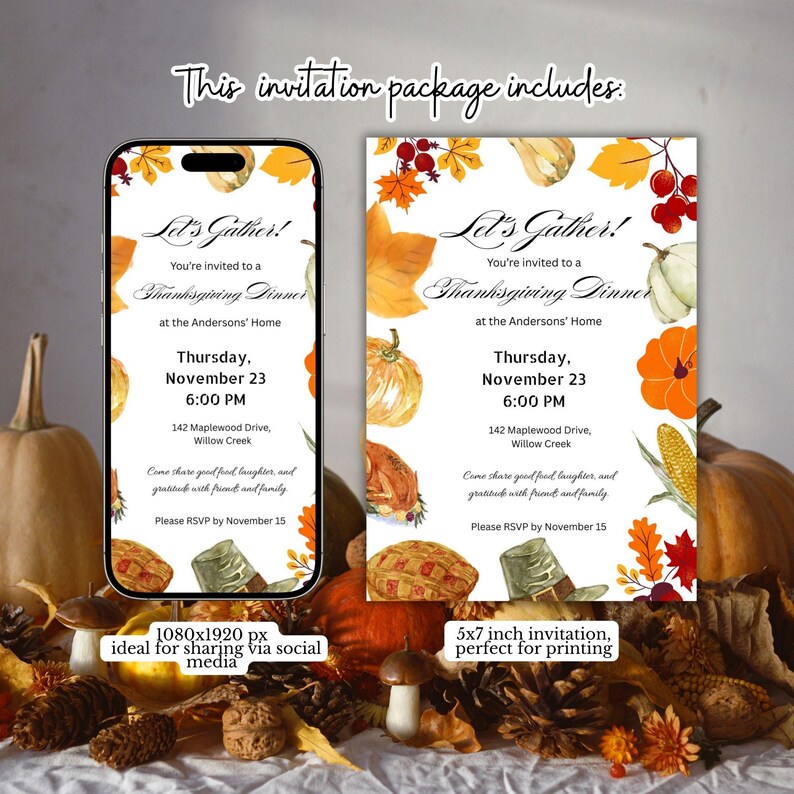Autumn Gathering Celebration | Thanksgiving Invitation Template | Fall ...