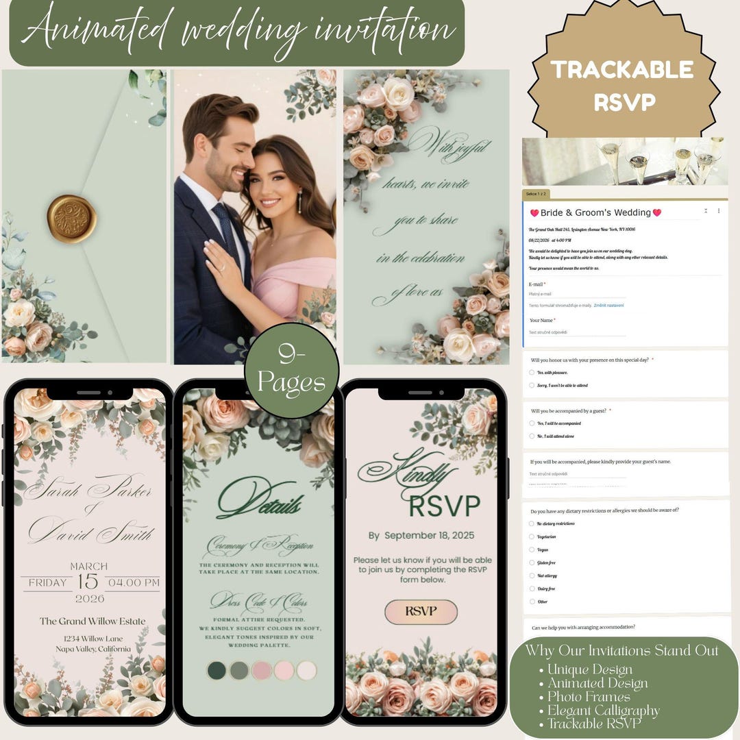 Animated Wedding Invitation With Envelope – Online RSVP Trackable ...