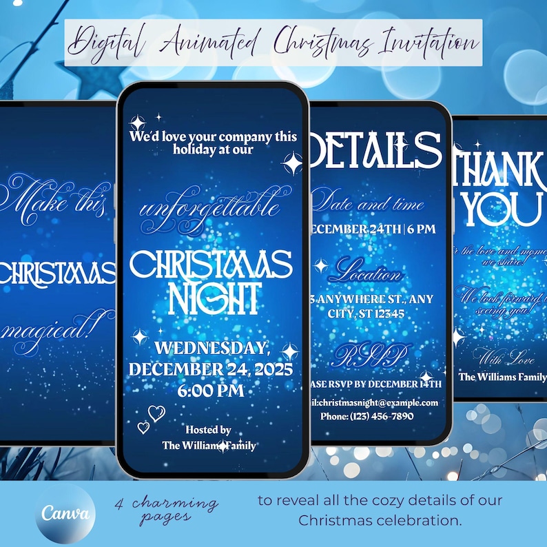 Animated Christmas Party Invitation: Magical Night Design (digital ...