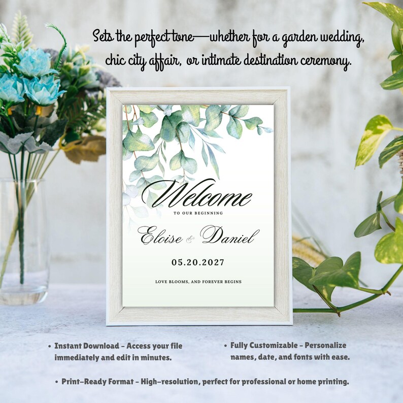 Greenery Wedding Welcome Sign: Eucalyptus, Editable Template (digital ...
