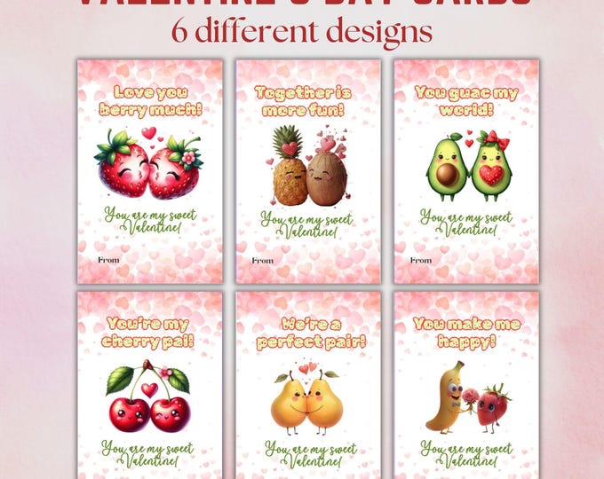 Fruit Printable Valentine Cards for Kids - Instant Download Classroom ...