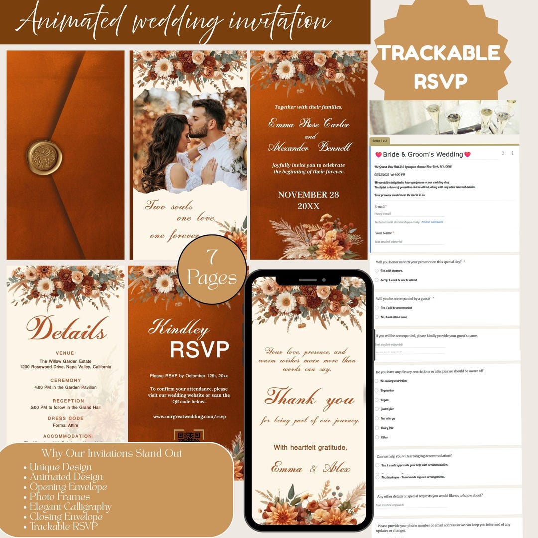 Invitación de boda animada en terracota / Invitación electrónica boho ...