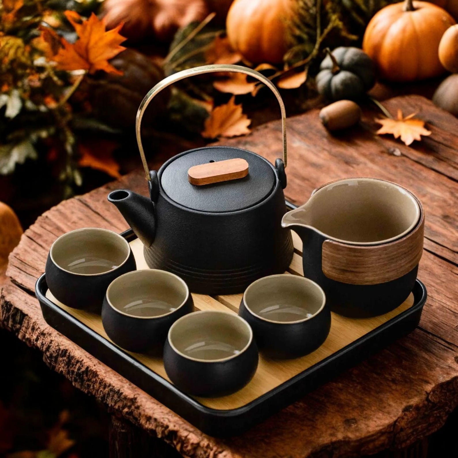 Black Vintage Japanese Tea Set: Ceramic Teapot With Infuser - Etsy