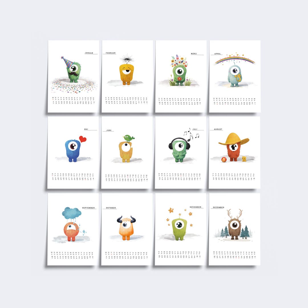 Cute Monster Calendar 2025 Colorful One-eyed Monster Friends Cool ...