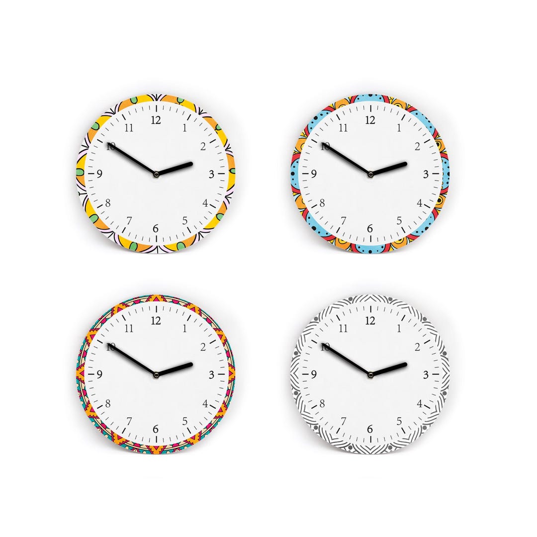 Wall Clock With Mandala Border - With and Without Lines and Numbers ...