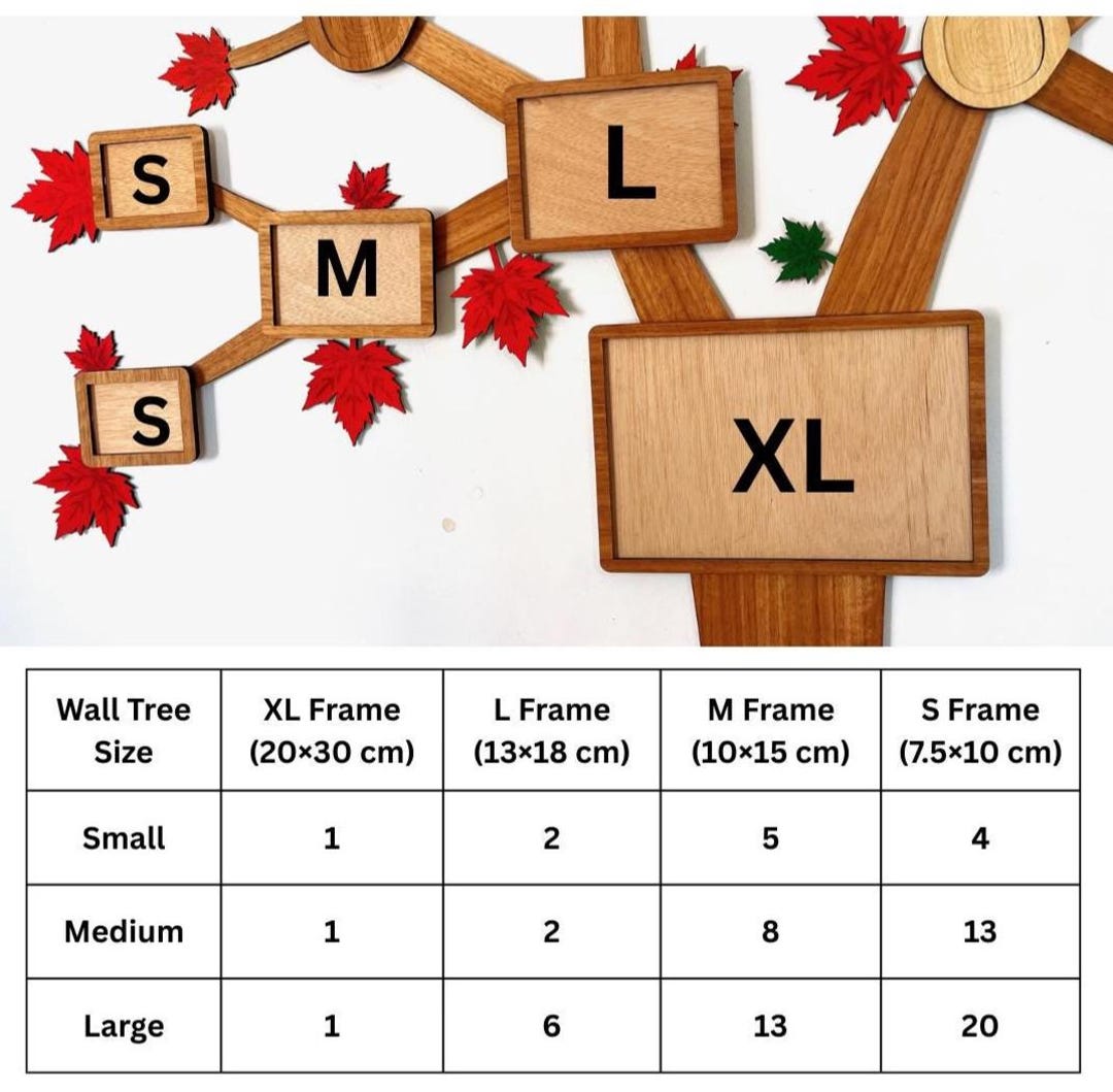 Magnetic Photo Frame Set for Family Tree – 12 / 24 / 40 Frames – Light ...
