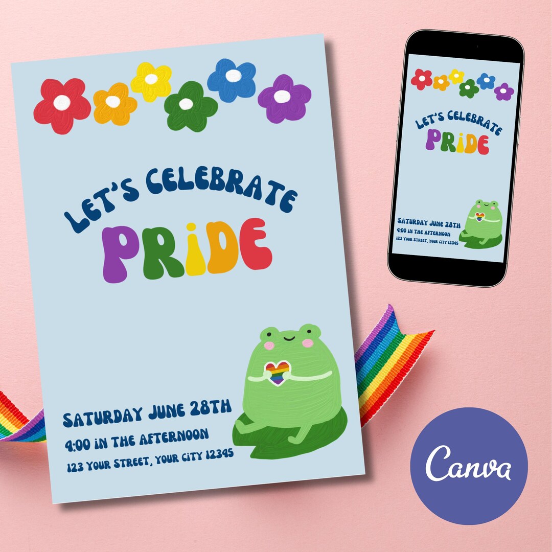 Rainbow Frog Pride Party Invitation: LGBTQ+ Printable Template (digital ...