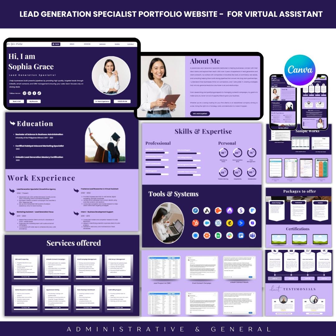 VA Portfolio Website Template: Editable Online Resume for Freelancers ...