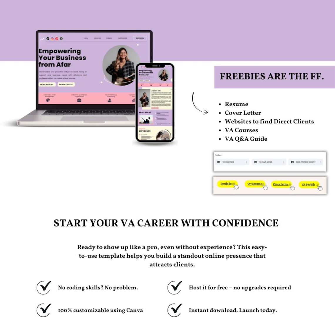 VA Portfolio Website Template: Editable Canva Resume (digital Download ...