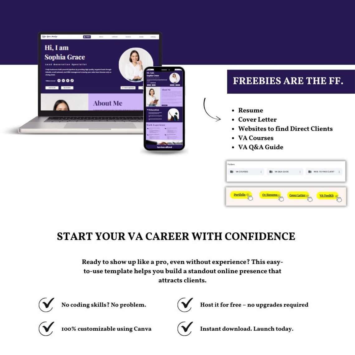 VA Portfolio Website Template: Editable Online Resume for Freelancers ...
