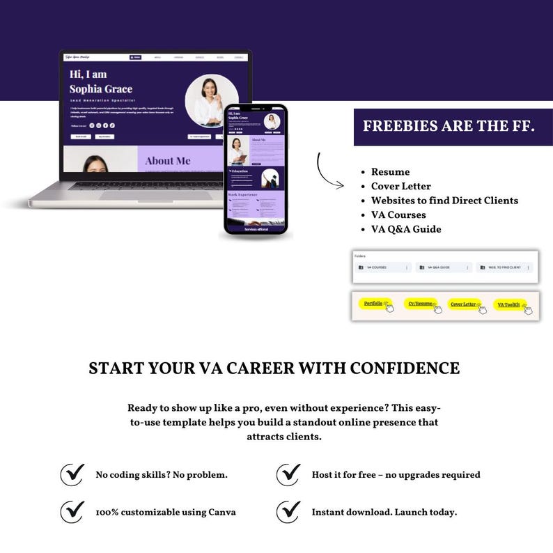 VA Portfolio Website Template: Editable Online Resume for Freelancers ...