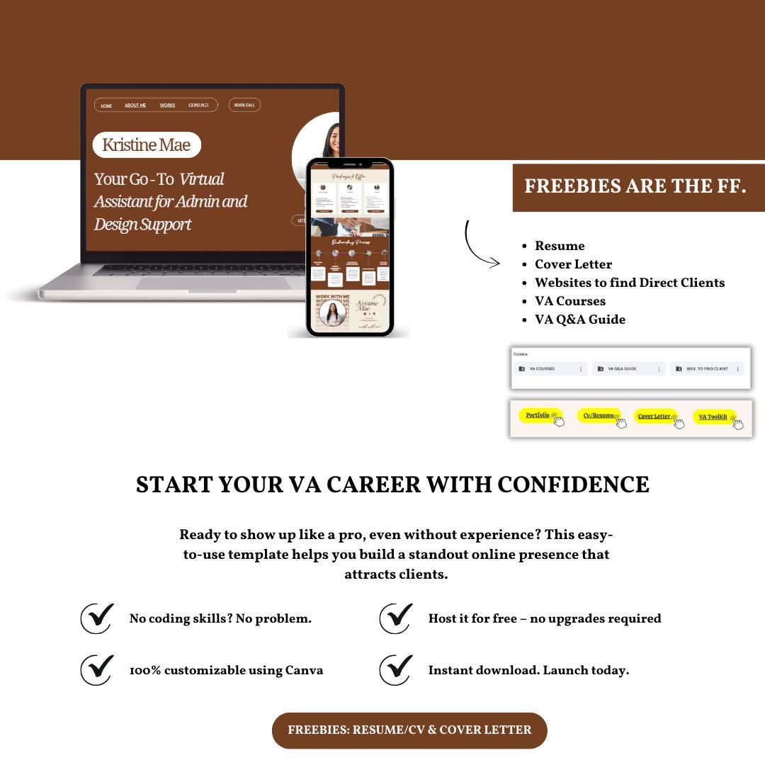 Virtual Assistant Portfolio Website Template: Editable Canva VA Resume ...