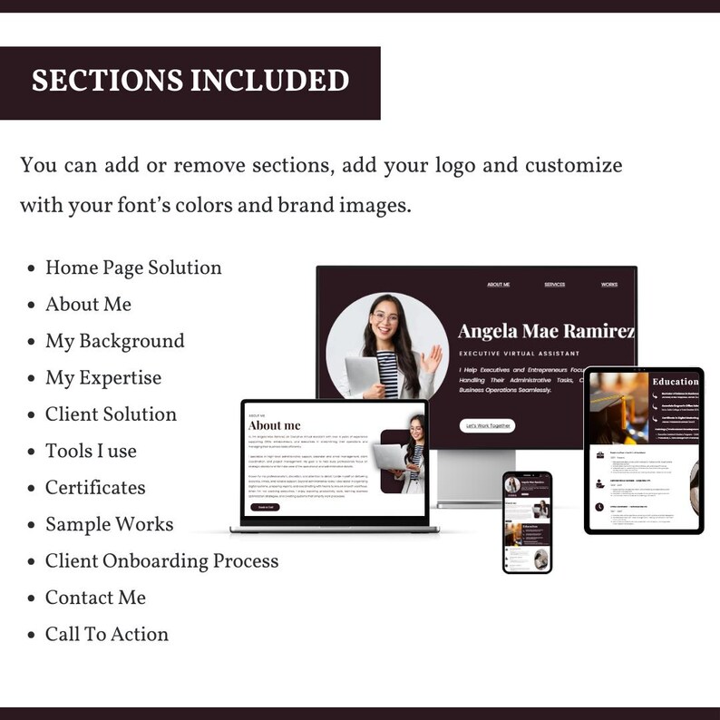 Plantilla de sitio web para portafolio de asistentes virtuales: CV ...