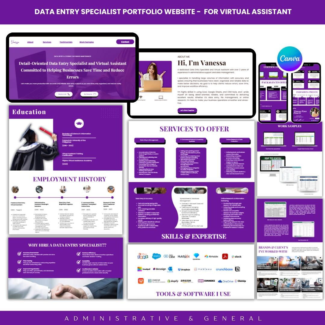 Data Entry Specialist Website Template: Editable Digital Resume (PDF ...