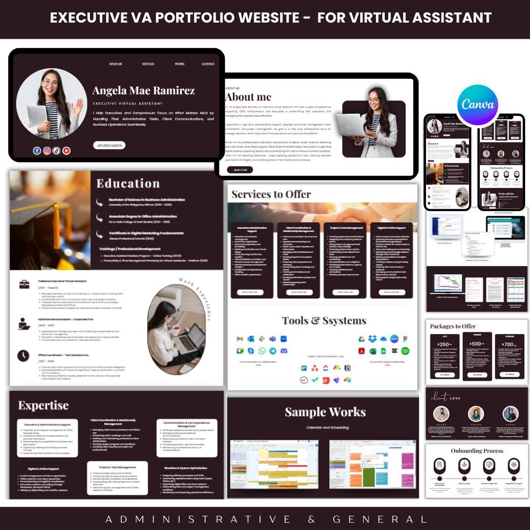 Plantilla de sitio web para portafolio de asistentes virtuales: CV ...