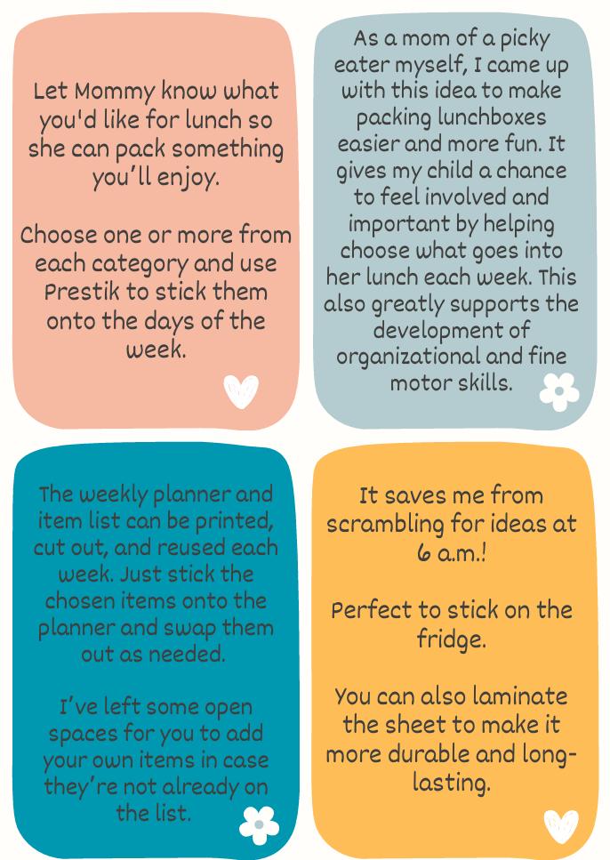 Kids, Planner, Lunch, Fun, Picky Eater, School, Printable, Downloadable ...