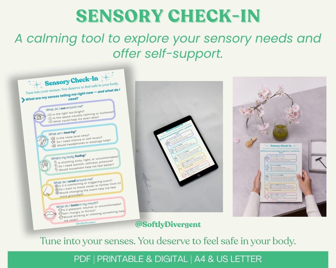 Sensory Check-in Page | Neurodivergent Self-care Printable | ADHD ...