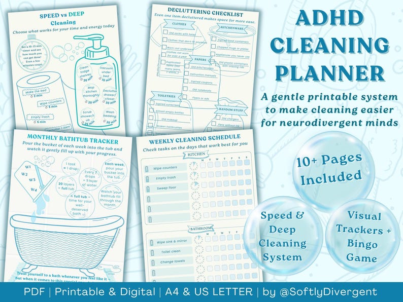 ADHD Cleaning Planner | Visual Checklists, Tracker, Bingo Game (digital ...