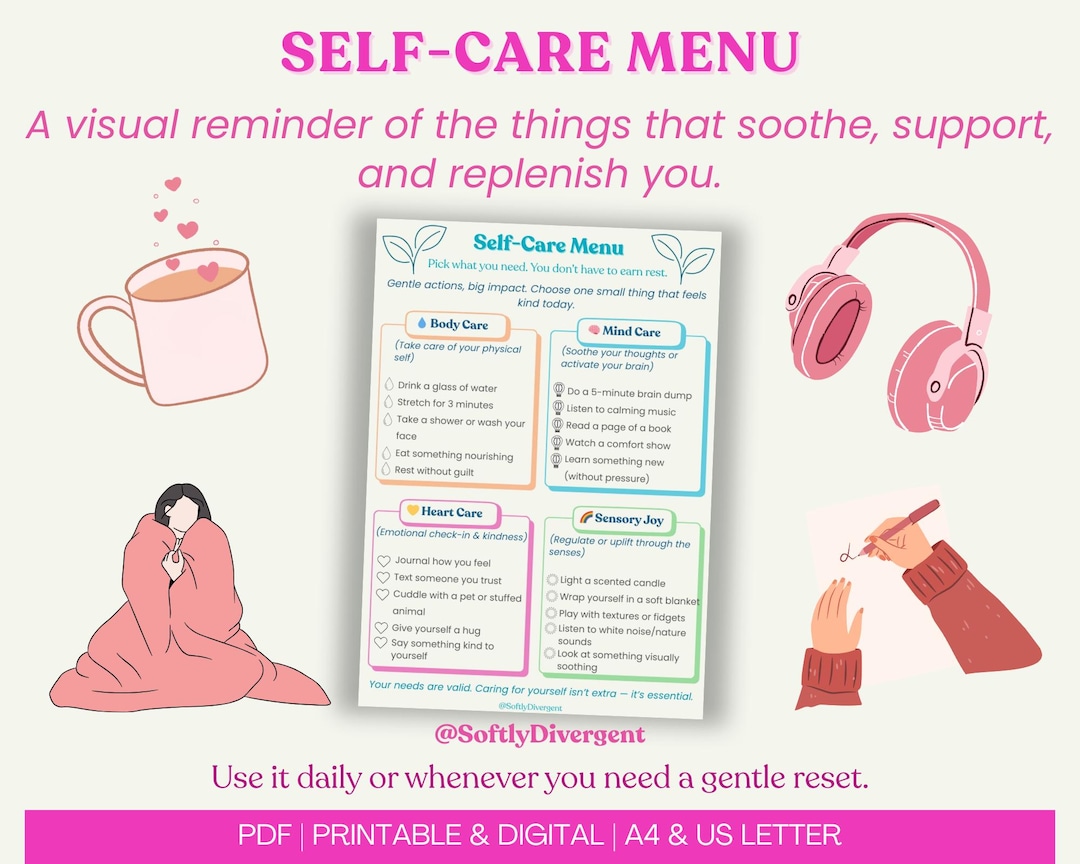 Self Care Menu Printable: Gentle Mental Health Planner (PDF) - Etsy