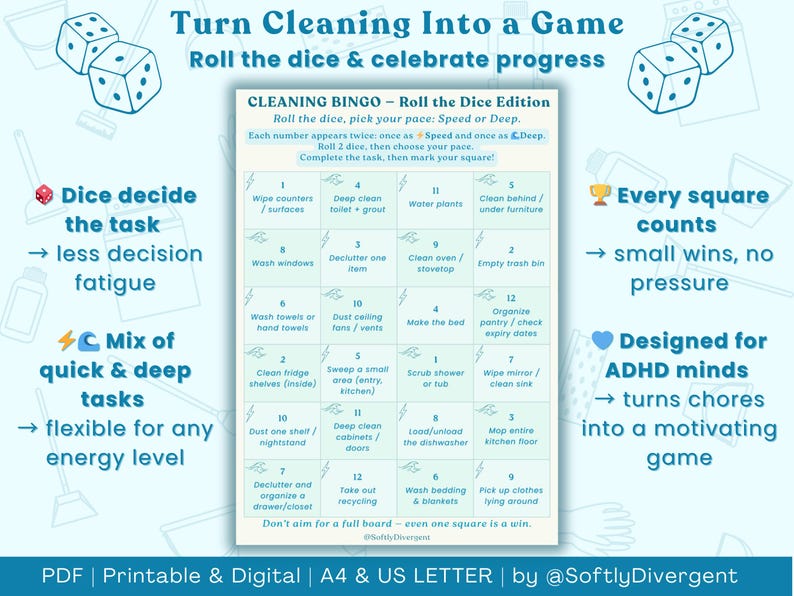 ADHD Cleaning Planner | Visual Checklists, Tracker, Bingo Game (digital ...