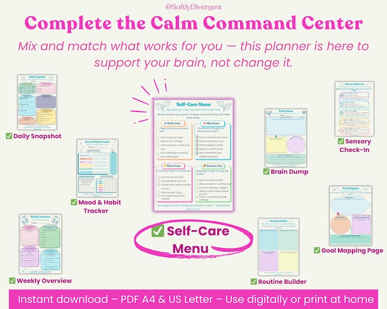 Self Care Menu Printable: Gentle Mental Health Planner (PDF) - Etsy ...