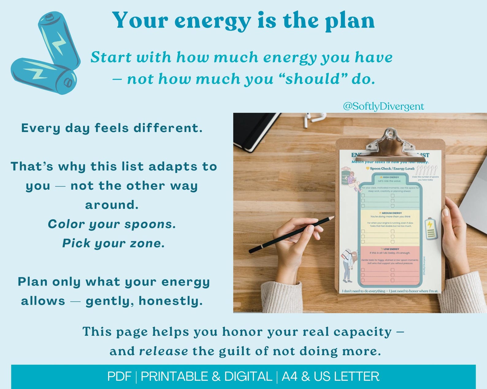 Energy-based To-do List | Spoon Theory Planner | Neurodivergent ...