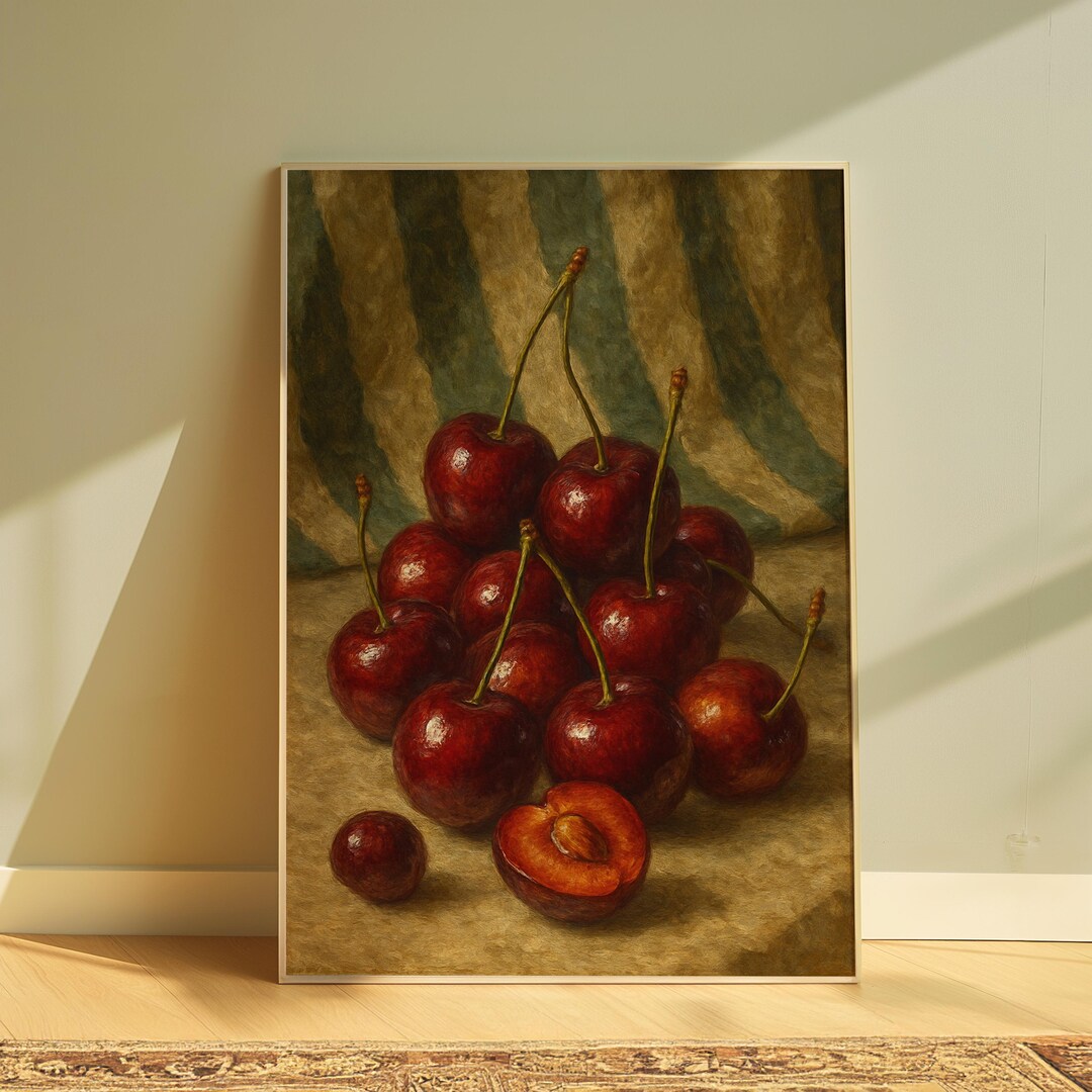 Cherry Wall Art Print, Cherries Poster, Vintage Fruit Print, Red ...
