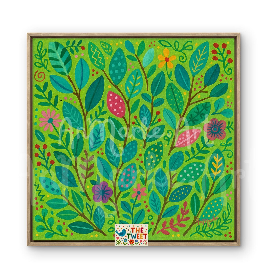 Green Hush - Downloadable Wall Art, Folk Art Illustration, Cozy ...