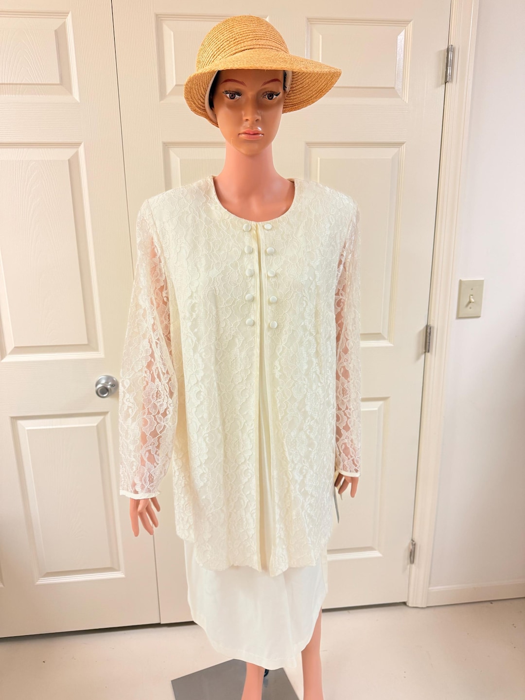 NWT Vintage Lauren Michaels 1 Piece Ivory Lace Dress Size 18W Made in ...