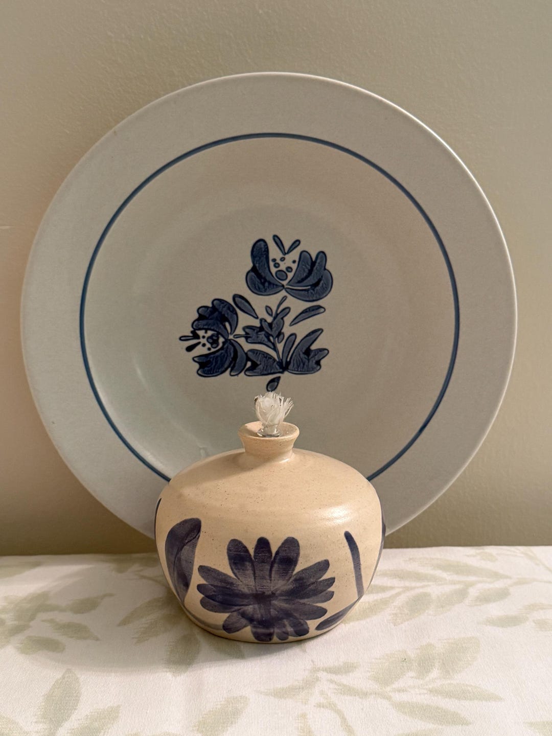 Rustic Blue Pottery Set – Sonny Fletcher Handmade Delph Blue Daisy Oil ...