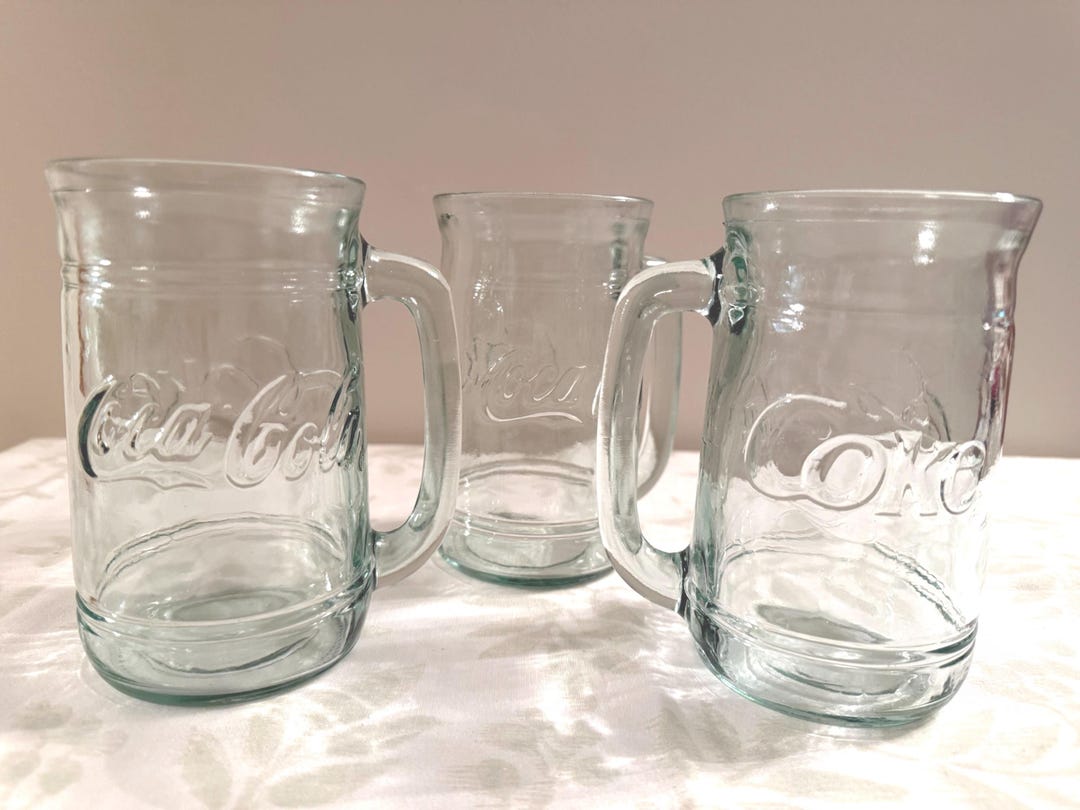 Set of 3 Vintage Coca-cola Glass Mugs – Classic Embossed Coke Steins ...