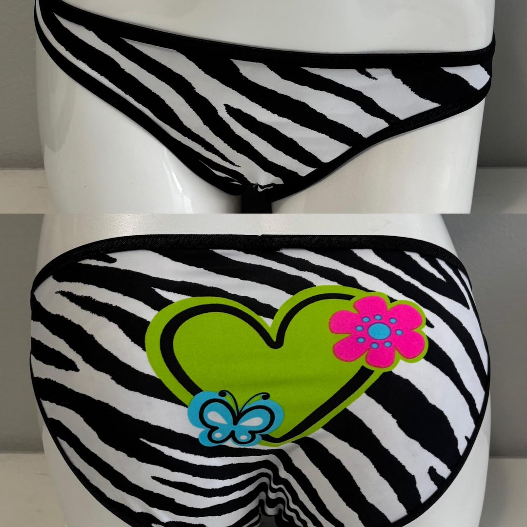 Leolines, LLC ™ Size AM Bikini - Lycra Fabric Green Heart Zebra (black ...