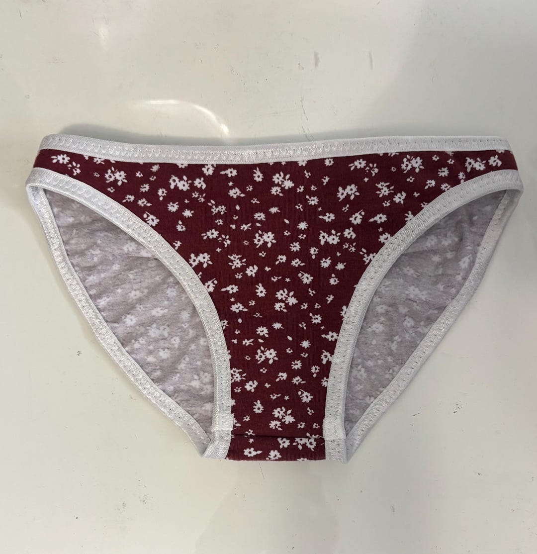 Leolines, LLC ™ Size C6 Bikini - COTTON Rust-brown/white Flowers Print ...