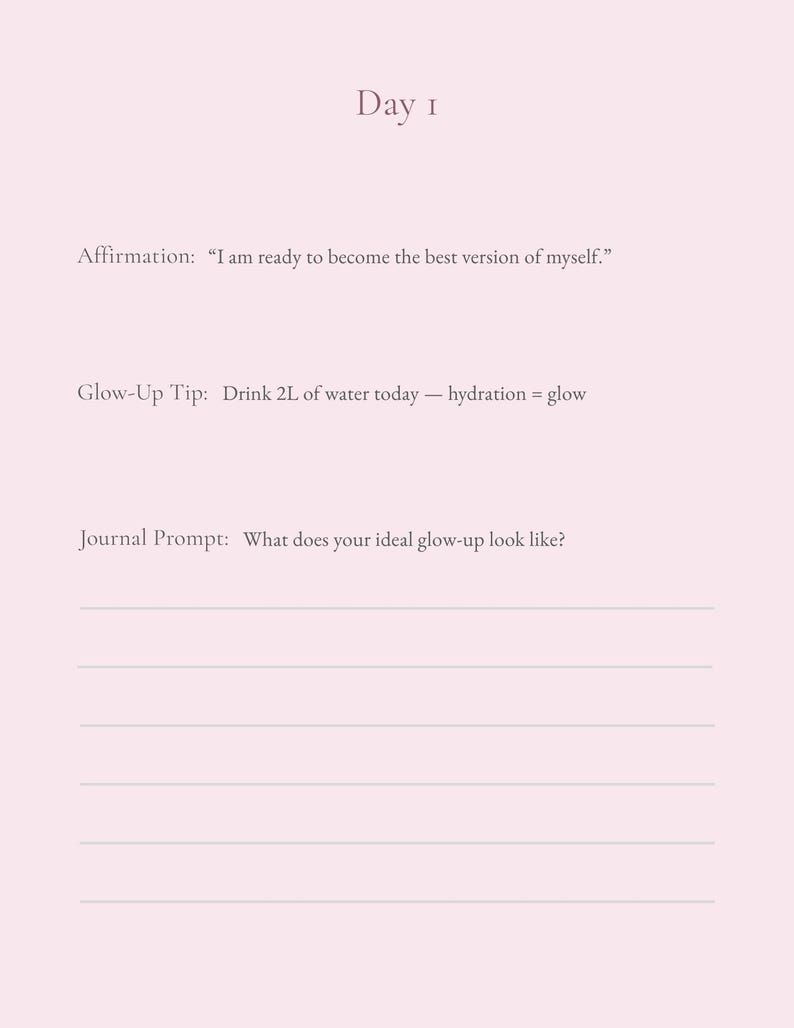 30-day Glow-up Journal | Self-care Digital Planner, Affirmation Journal ...