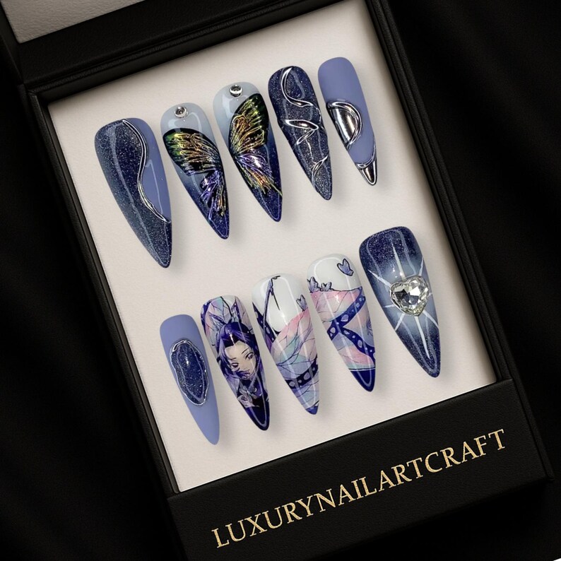 Handmade Demon Slayer Shinobu Nail Art – Butterfly Guardian Inspired ...
