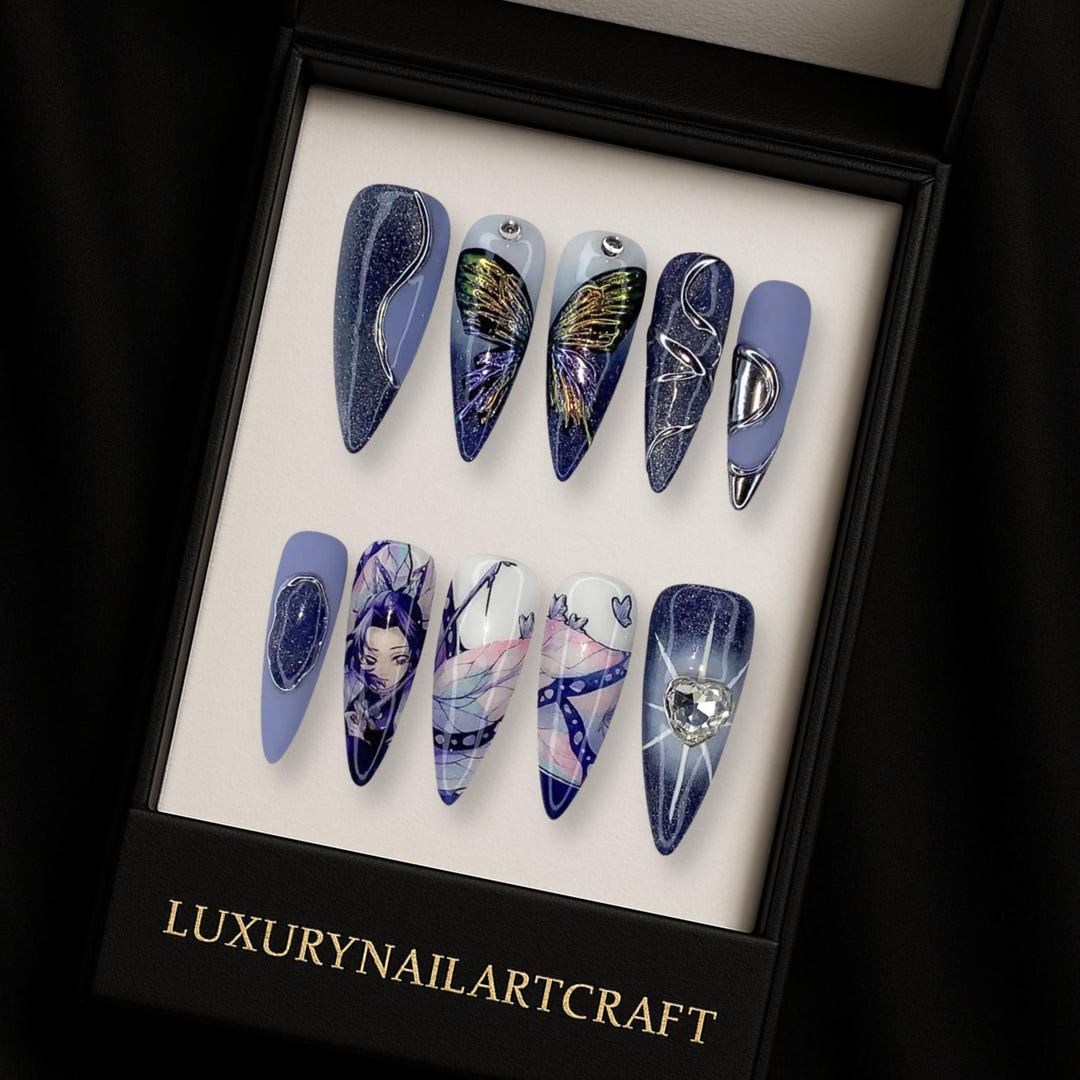 Handmade Demon Slayer Shinobu Nail Art – Butterfly Guardian Inspired ...