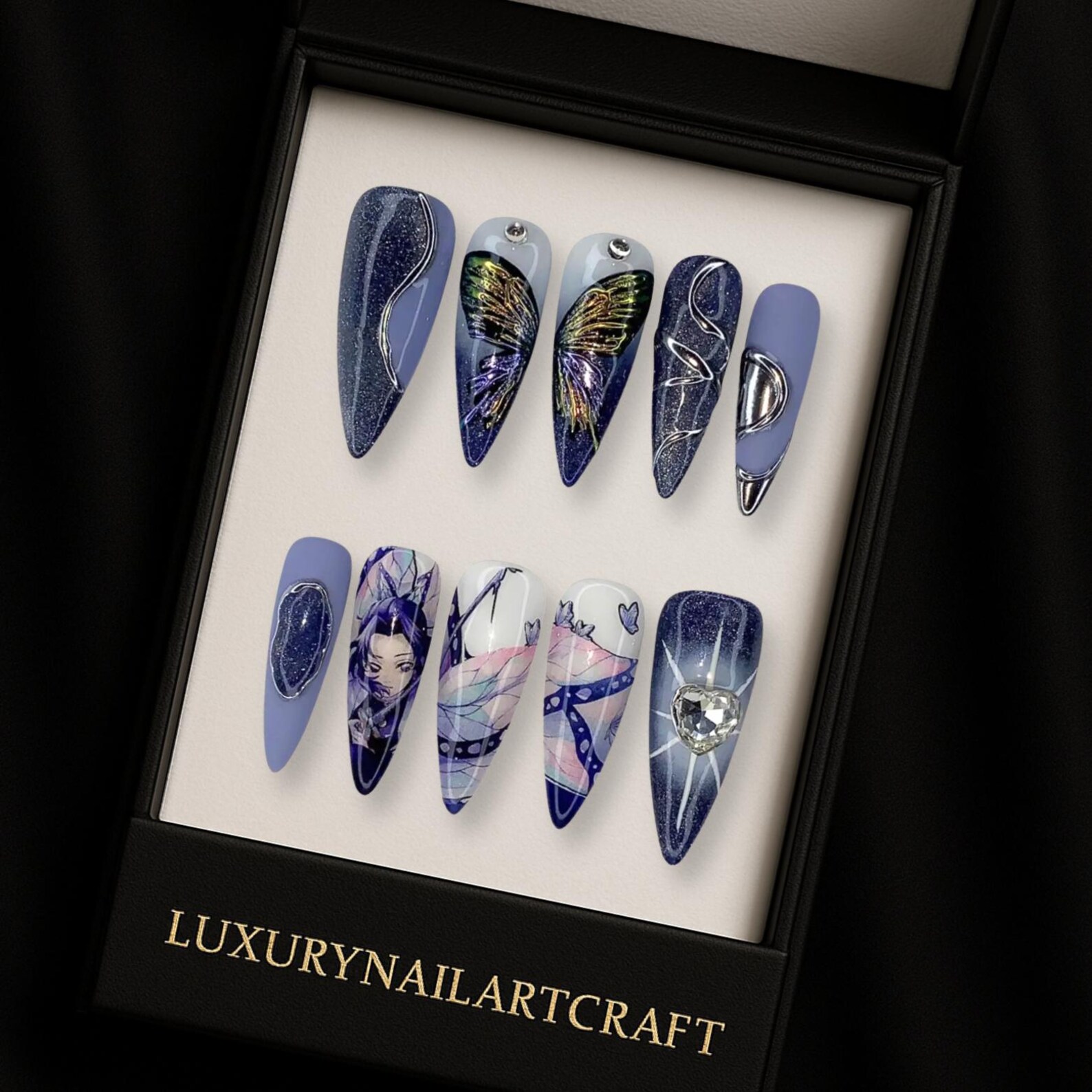 Handmade Demon Slayer Shinobu Nail Art – Butterfly Guardian Inspired ...