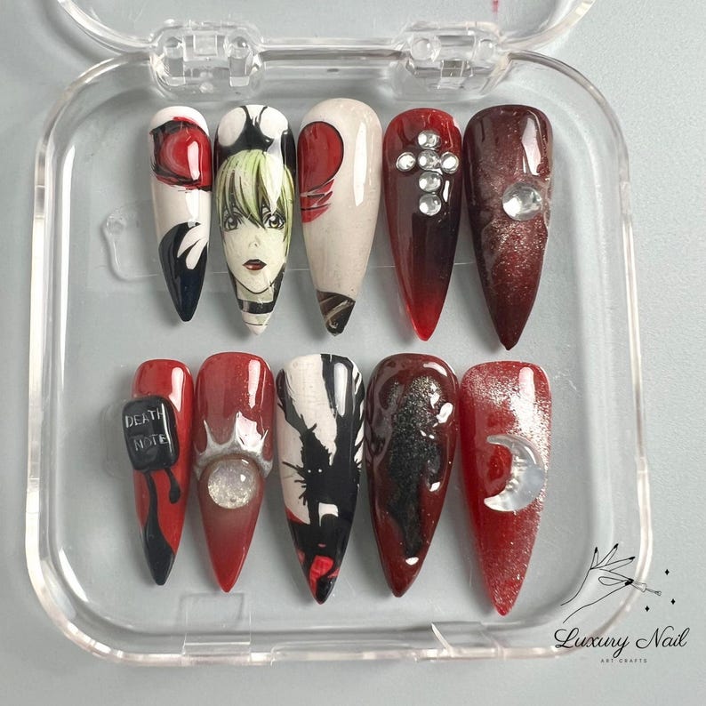 Death Note Press-on Nails / Red & Black Gothic Design With Handmade ...