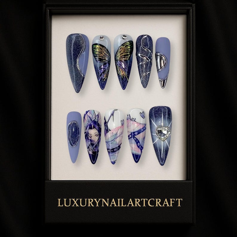 Handmade Demon Slayer Shinobu Nail Art – Butterfly Guardian Inspired ...